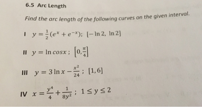 Solved Arc Length Find the arc length of the following | Chegg.com