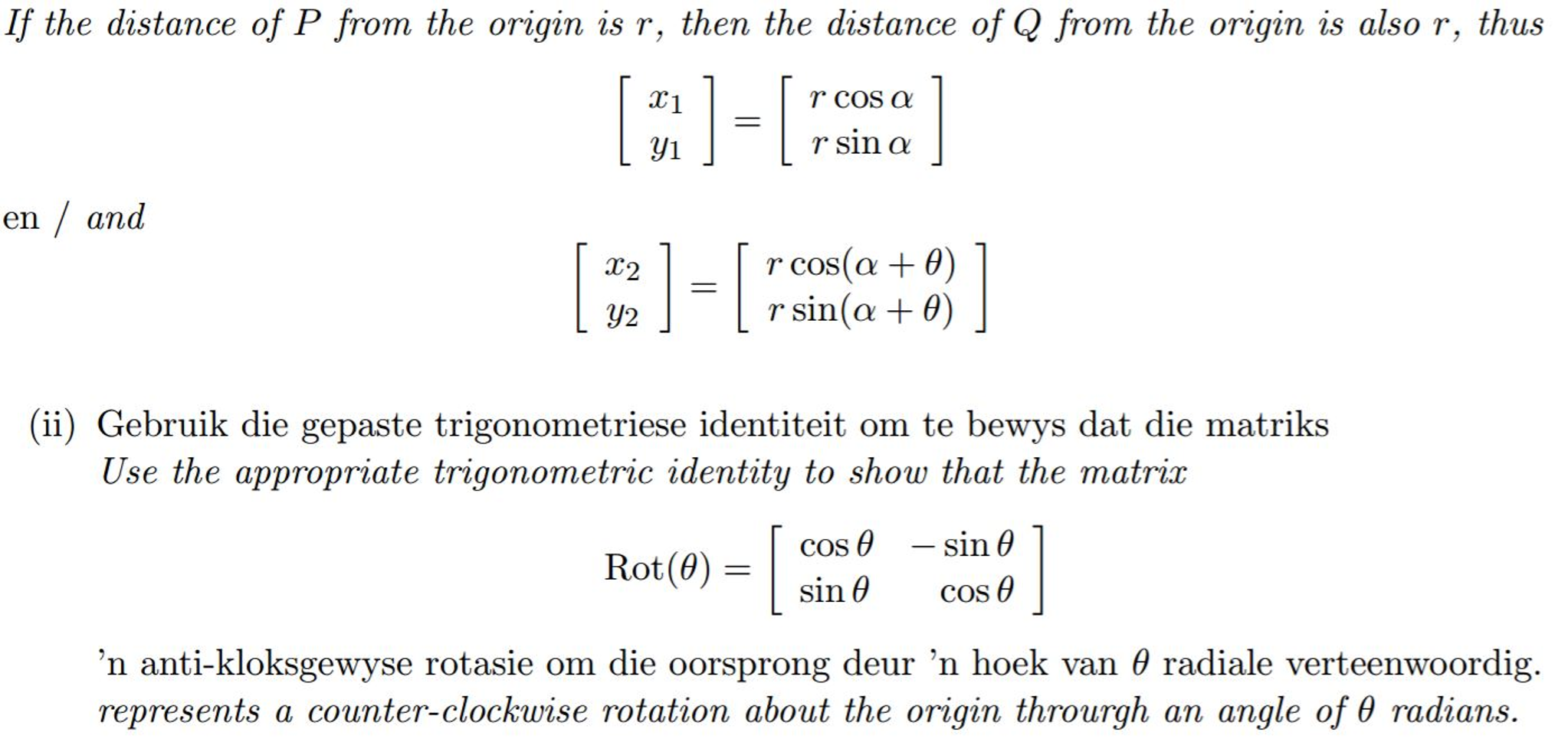 Solved Counter-clockwise rotation about the origin through | Chegg.com