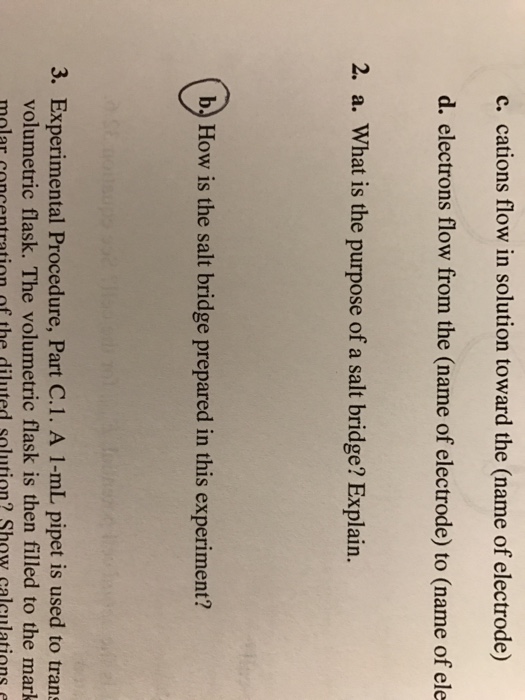 What is the purpose of a salt bridge? Explain. How | Chegg.com