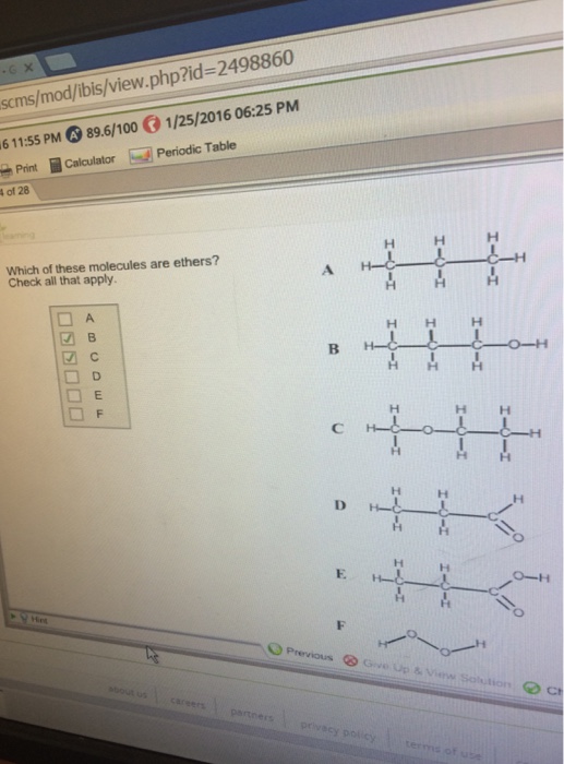 Solved Which of these molecules are ethers? Check all that | Chegg.com