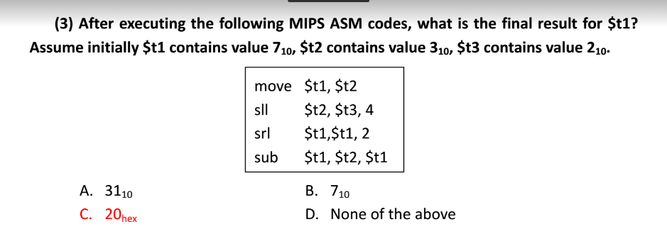 Solved After executing the following MIPS ASM codes, what is | Chegg.com