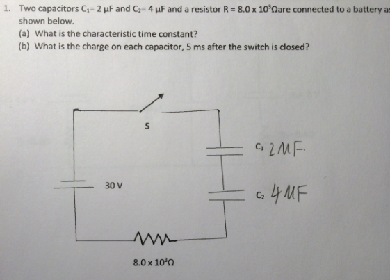 Solved Two capacitors C_1= 2 muF and C_2= 4 muF and a | Chegg.com
