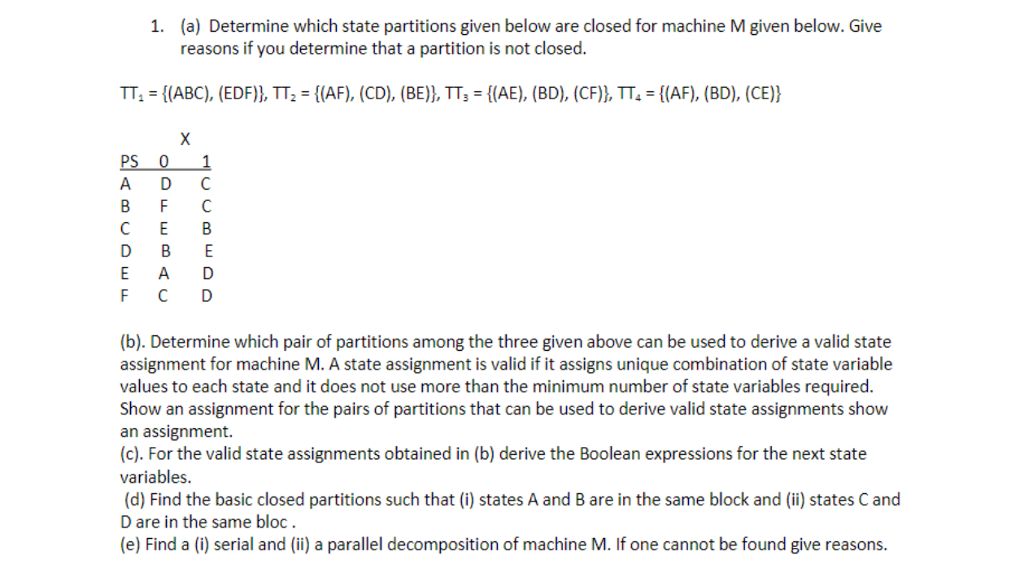 (a) Determine which state partitions given below are | Chegg.com