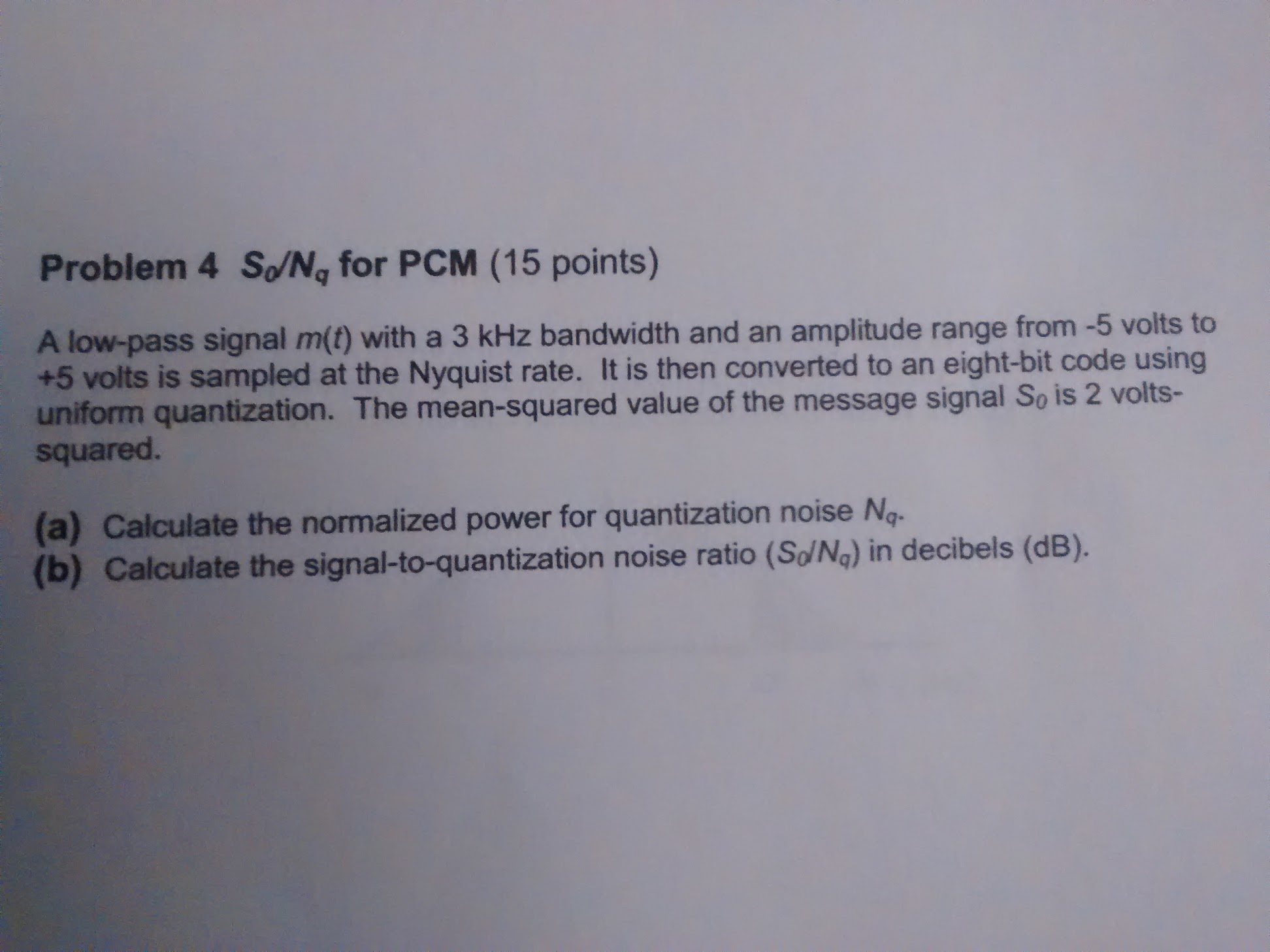 Solved A low-pass signal m(t) with a 3 kHz bandwidth and an | Chegg.com