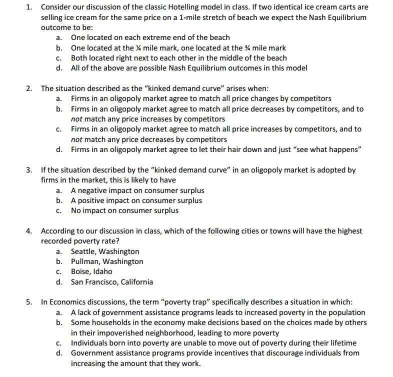 Solved 1. Consider our discussion of the classic Hotelling | Chegg.com