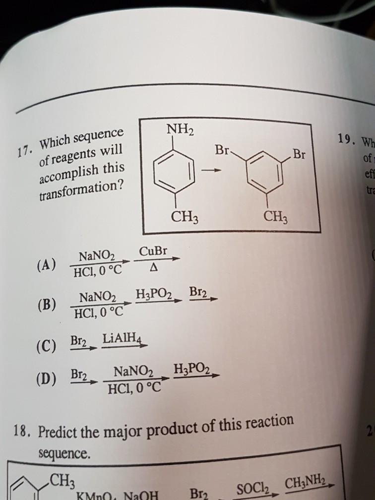 Solved 17. Which sequence NH2 Br reagents will accomplish | Chegg.com