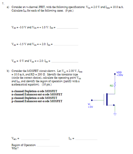 Solved a) Consider an n-channel IFET, with the following | Chegg.com