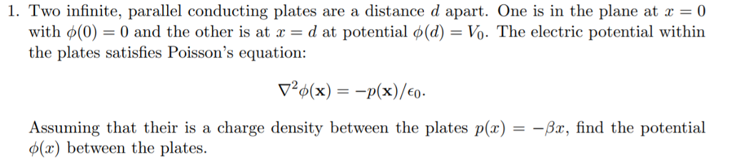 Solved 1. Two infinite, parallel conducting plates are a | Chegg.com