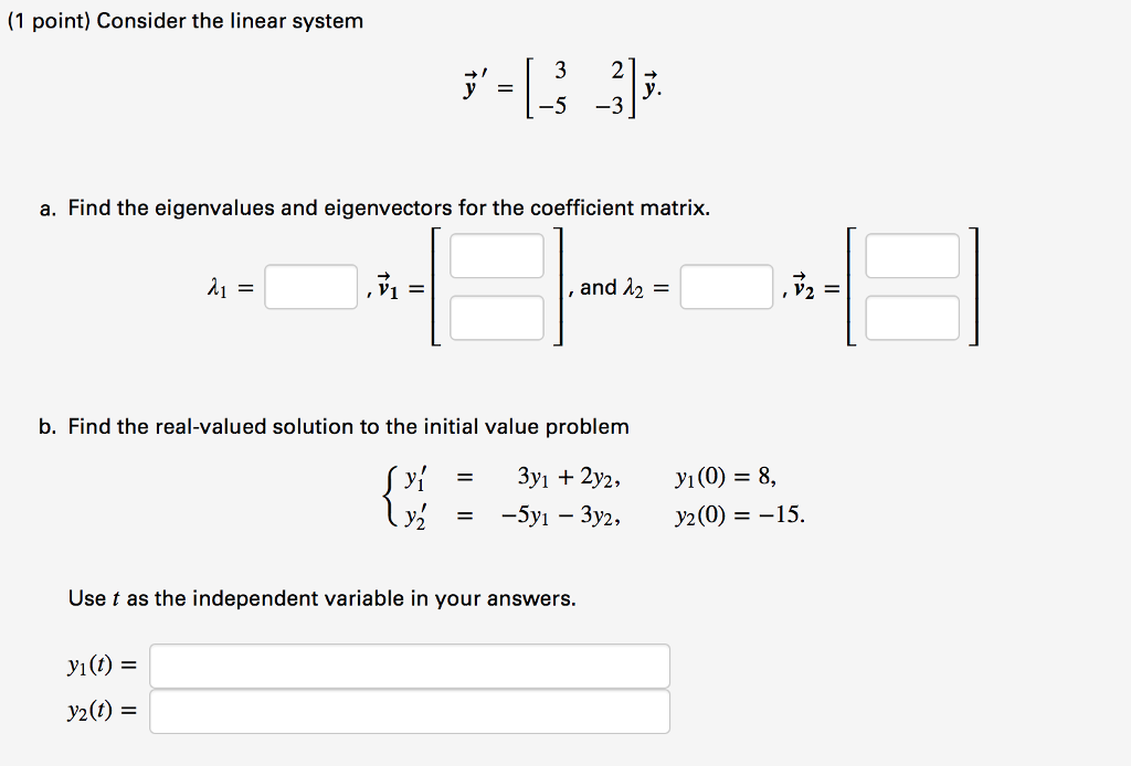 Solved Consider the linear system y = [3 2 -5 -3]y. a. | Chegg.com