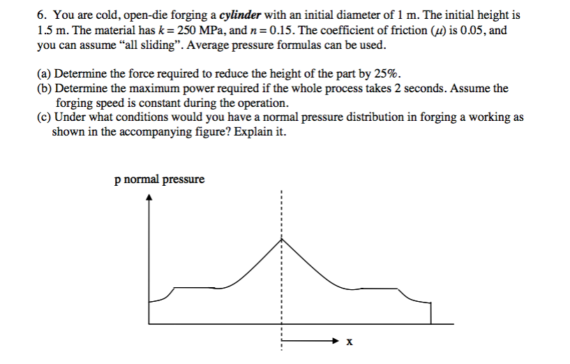 Solved 6. You are cold, open-die forging a cylinder with an | Chegg.com