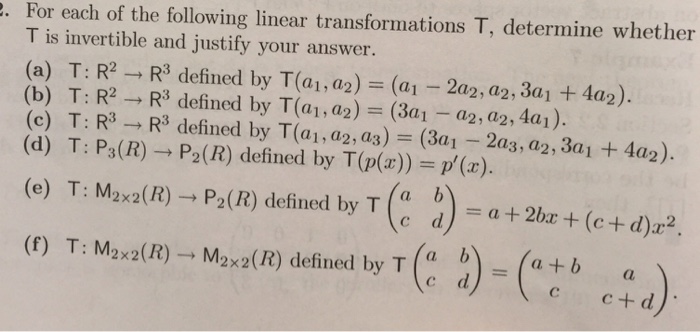 Solved For Each Of The Following Linear Transformations T