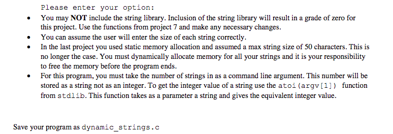 Project [8]: Command Line arguments, Dynamic Memory | Chegg.com