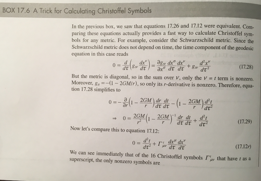 Solved BOX 17.6 A Trick for Calculating Christoffel Symbols | Chegg.com