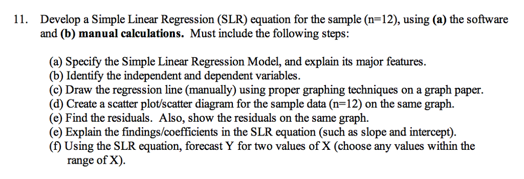 Solved 11. Develop a Simple Linear Regression (SLR) equation | Chegg.com