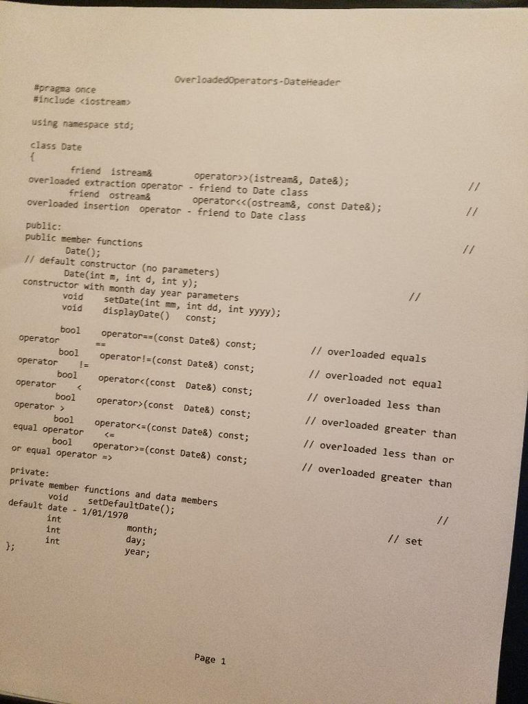 Overloaded Operators – Basic Date Class Create a new | Chegg.com