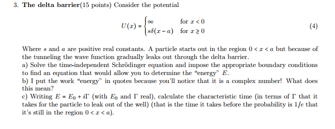 3. The delta barrier(15 points) Consider the | Chegg.com