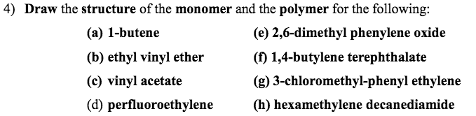Solved Draw the structure of the monomer and the polymer for | Chegg.com
