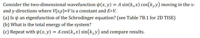 Solved Consider the two-dimensional wavefunction psi(x, y) = | Chegg.com