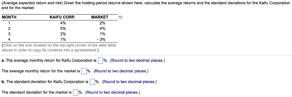 Solved (Average expected return and risk) Given the | Chegg.com