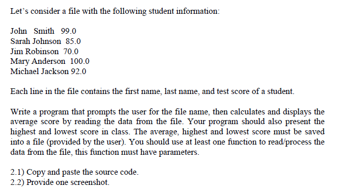 Solved Let's consider a file with the following student | Chegg.com