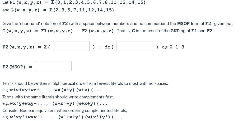 Solved Let F1 (w, x, y, z) = Sigma (0, 1, 2, 3, 4, 5, 6, 7, | Chegg.com