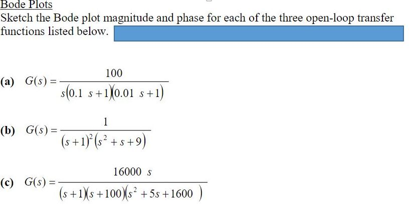 Solved Bode Plots Sketch the Bode plot magnitude and phase | Chegg.com
