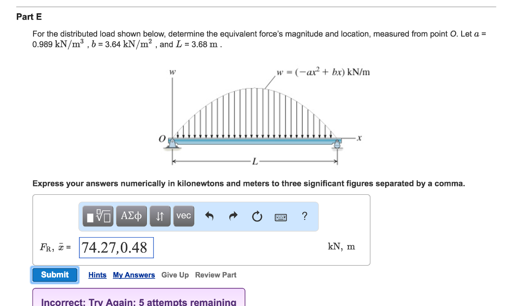 Solved For the distributed load shown below, determine the | Chegg.com