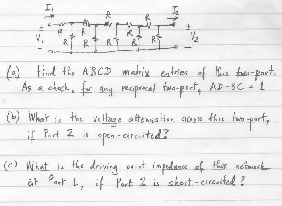 Solved Find the abcd matrix of the two port as a check for | Chegg.com