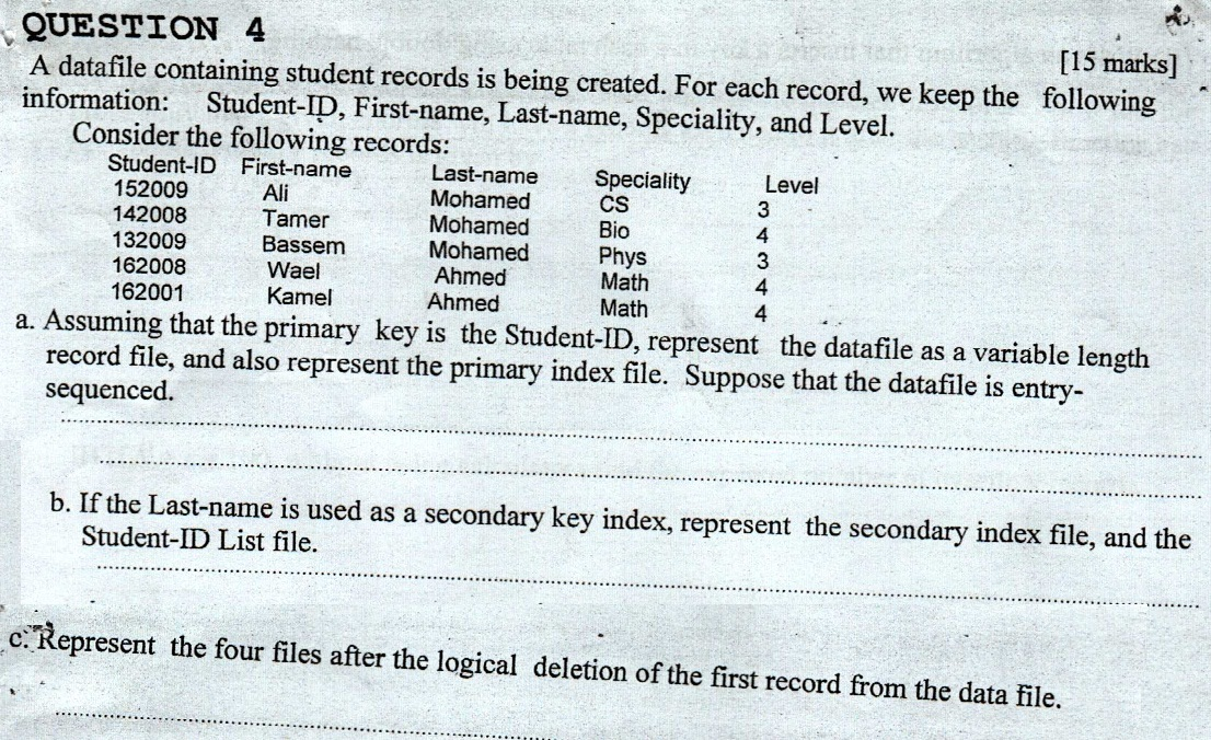 A datafile containing student records is being | Chegg.com