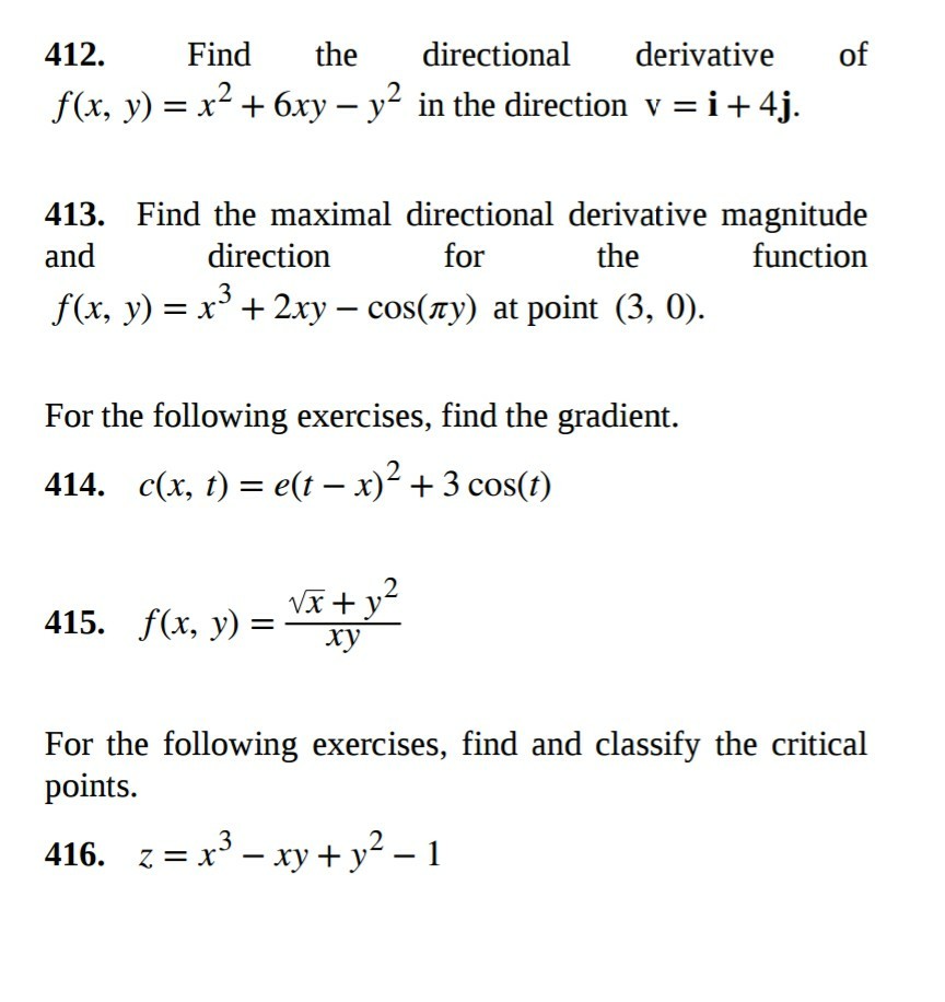 Solved 412 Findthedirectional derivativeof (x, y-x" + 6xy-y" | Chegg.com