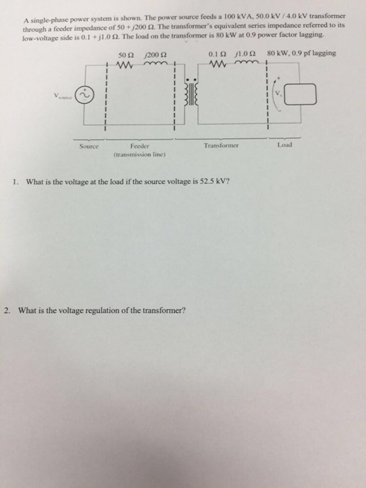 Solved A single-phase power system is shown. The power | Chegg.com