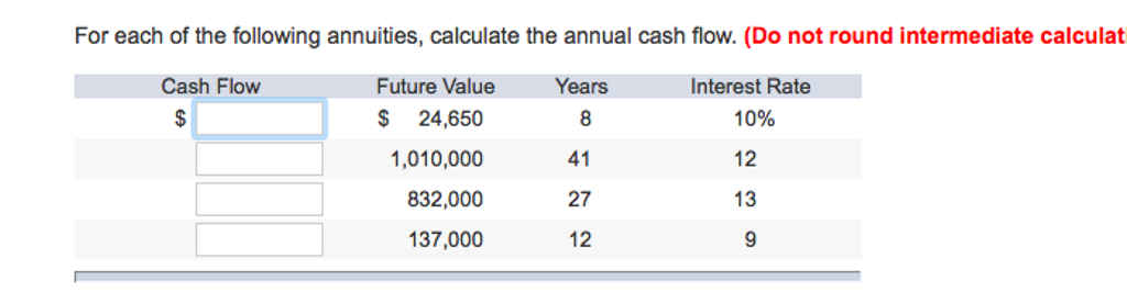 Solved For each of the following annuities, calculate the | Chegg.com
