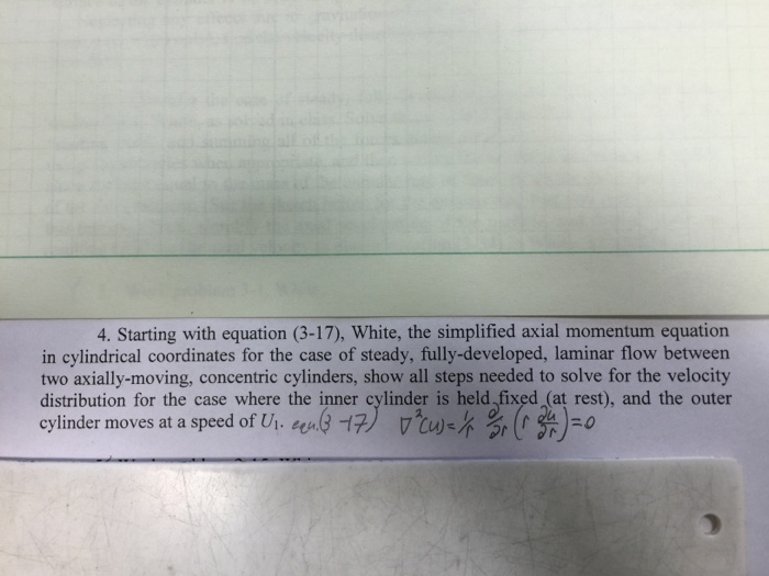 Solved the simplified axial momentum equation in cylindrical | Chegg.com