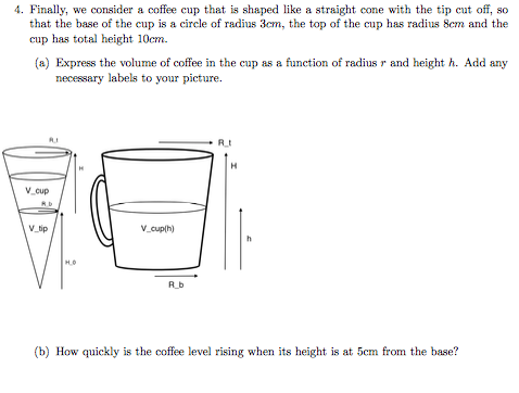 Solved 4. Finally, we consider a coffee cup that is shaped | Chegg.com
