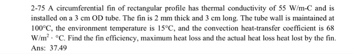 Solved A circumferential fin of rectangular profile has | Chegg.com