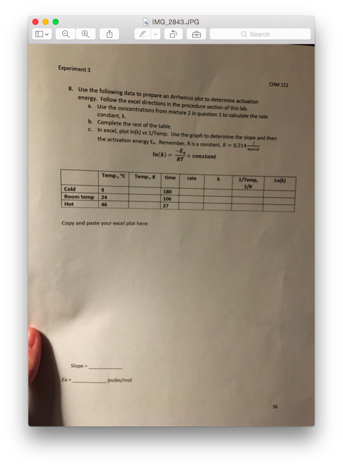 Use The Following Data To Prepare An Arrhenius Plot