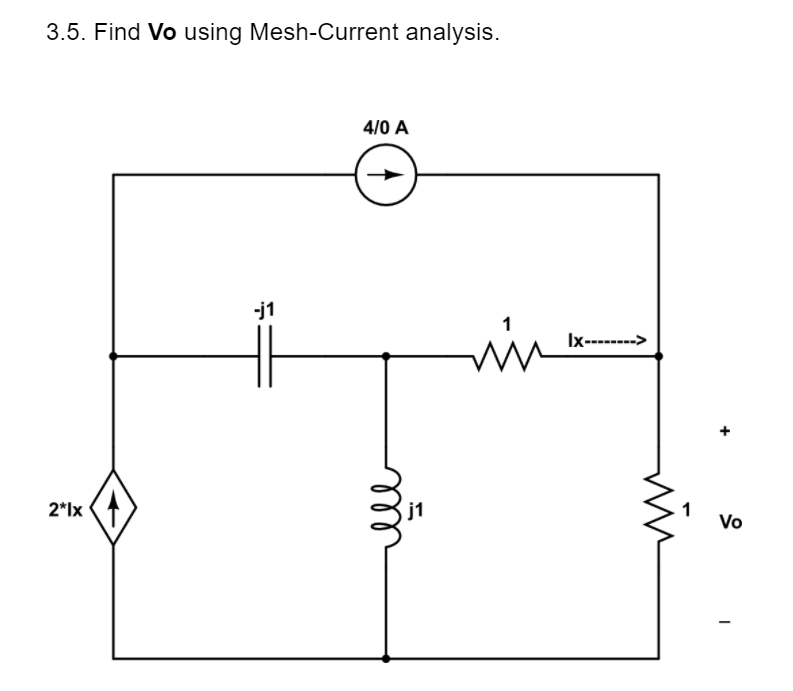 Solved 3.5. Find Vo using Mesh-Current analysis 4/0 A -j1 1 | Chegg.com