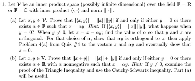 Solved Let V be an inner product space (possibly infinite | Chegg.com