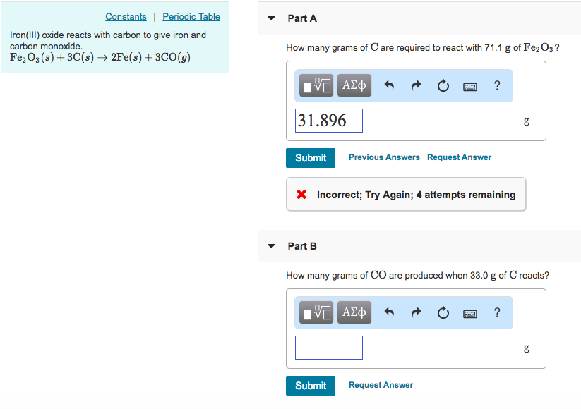 Solved Constants Periodic Table Part A Iron(II) oxide reacts | Chegg.com