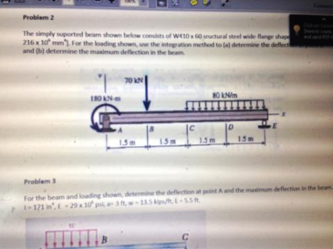 Solved The simply suported beam shown below consists of W410 | Chegg.com