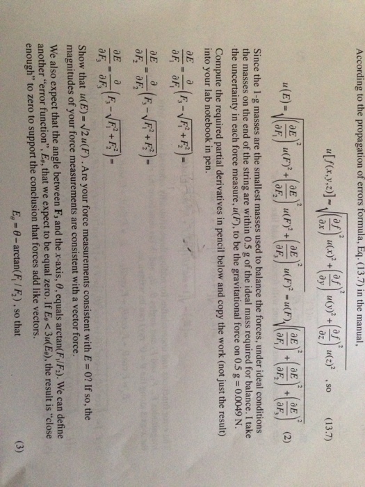 Solved According to the propagation of errors formula, Eq. | Chegg.com