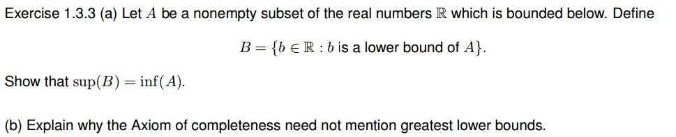 Solved Exercise 1.3.3 (a) Let A be a none empty subset of | Chegg.com