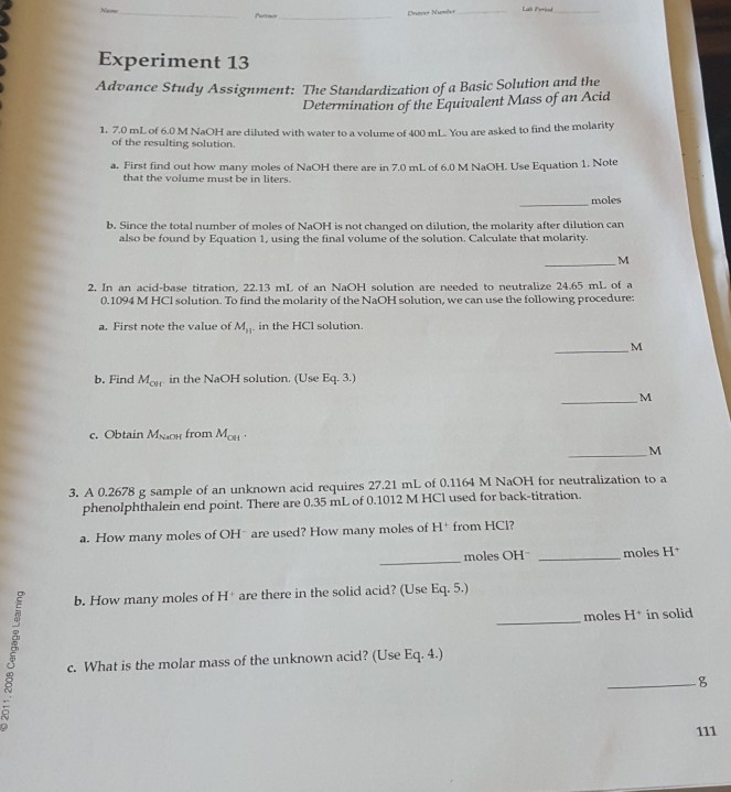 Solved Experiment 13 Advance Study Assignment: The | Chegg.com
