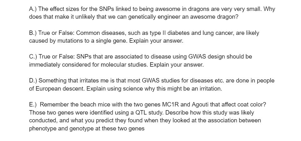 Solved A) The effect sizes for the SNPs linked to being | Chegg.com