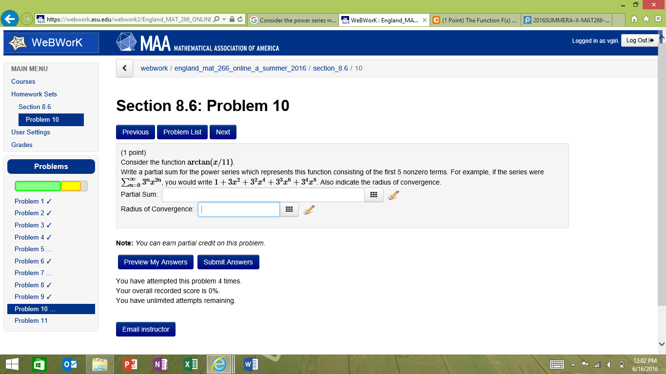 Solved Consider The Function Arctanx11 Write A Partial 2494
