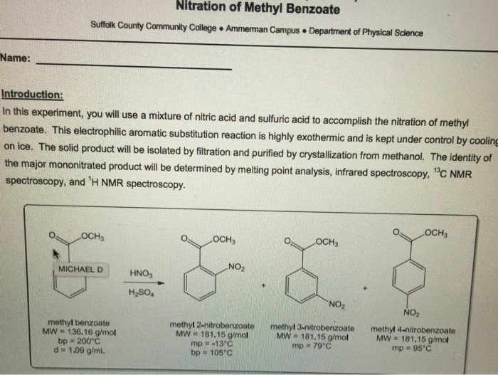 Solved The expected product is methyl 3-nitrobenzoate. The | Chegg.com