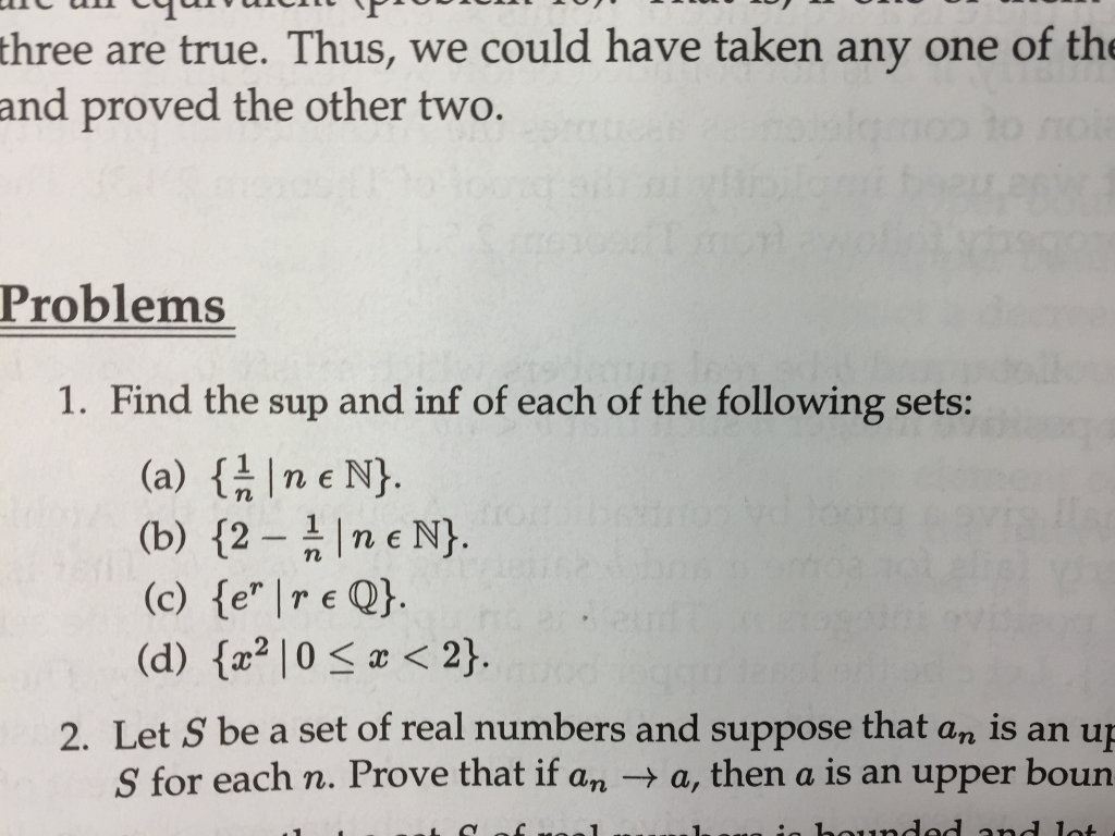 Solved Find the sup and inf of each of the following sets: | Chegg.com
