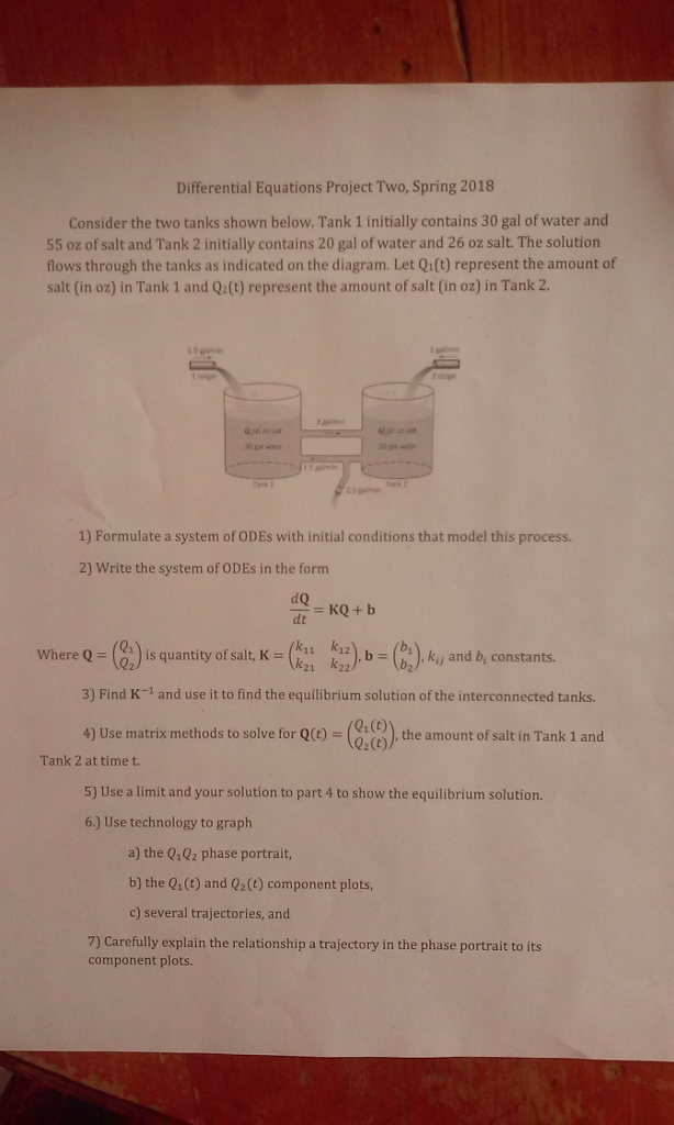 Differential Equations Project Two, Spring 2018 | Chegg.com