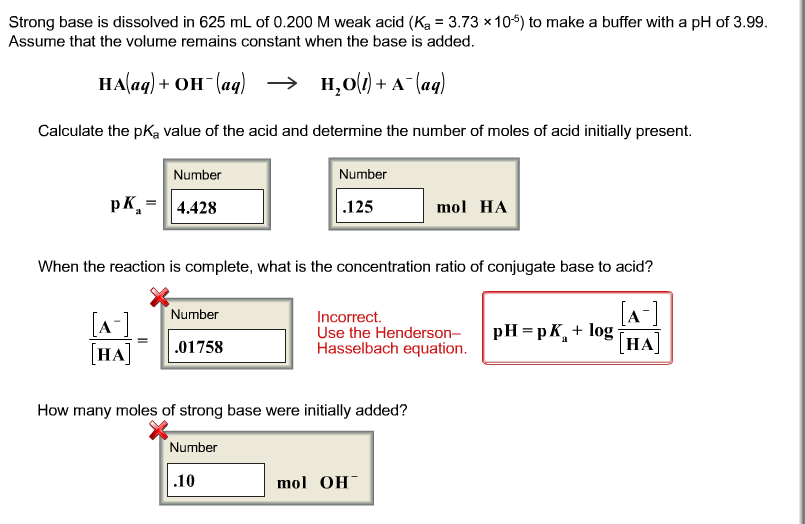 Solved Strong base is dissolved in 625 mL of 0.200 M weak | Chegg.com