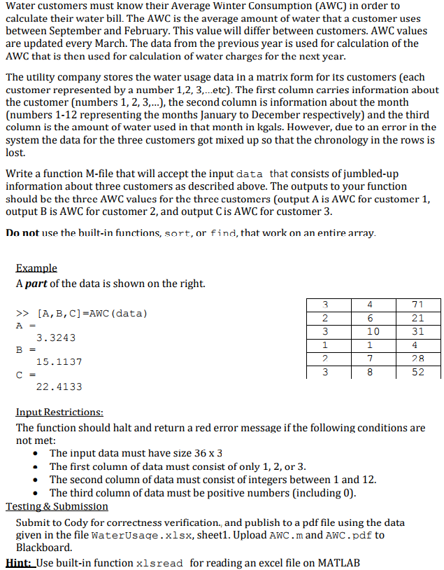 Solved Matlab Question Given an excel sheet by the name | Chegg.com
